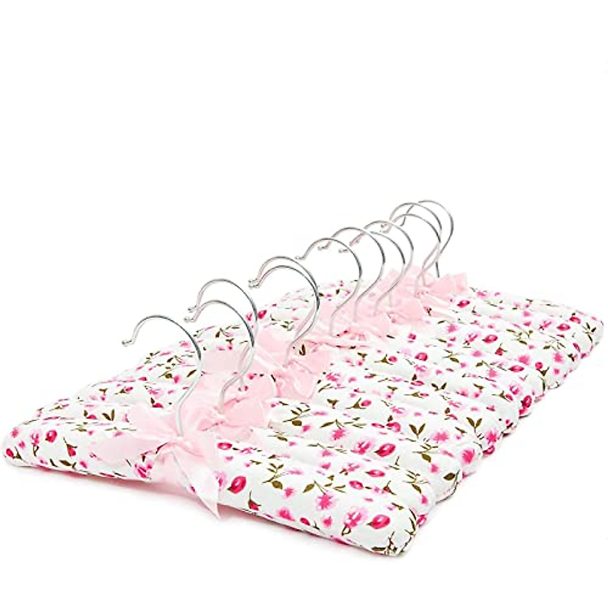 Satin Padded Hangers for Kids Nursery, Pink Floral (9.5 in, 12 Pack)