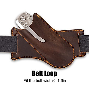 Leather Knife Sheath for Belt,Pocket Knife Holder,EDC Belt Pocket Organizer,Handmade Cross Draw Left Side Carry Open Knife Holster,EDC Leather Sheath for 5 inch Folding Knife,Gifts for Men Dark Brown