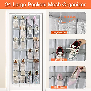 FENTEC 2 Pack Over the Door Shoe Organizer Hanging Shoe Organizer for Closet, Space Saving Mesh Large Pocket Shoe Storage and Organizer with 24 Packets, Shoe Holder for Apartments Garages, Gray