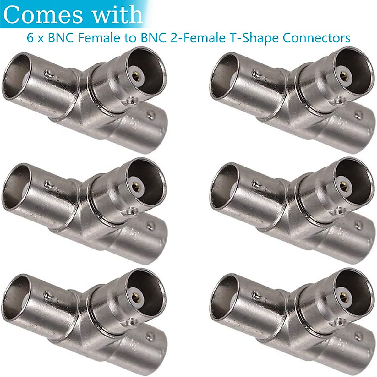 Warmstor 6-Pack BNC Female to BNC Dual Female Adapter Splitter BNC Cable 3-Way Connector for for Antenna CCTV DVR Camera