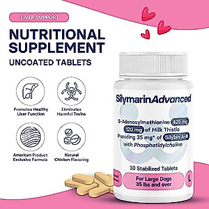 SilymarinAdvanced Liver Health Supplement for Large Dogs Combining S-Adenosylmethionine (Same) and Silybin, Liver Tablets, Cognitive Support, Pet Essentials & Wellbeing, 30 Tablets