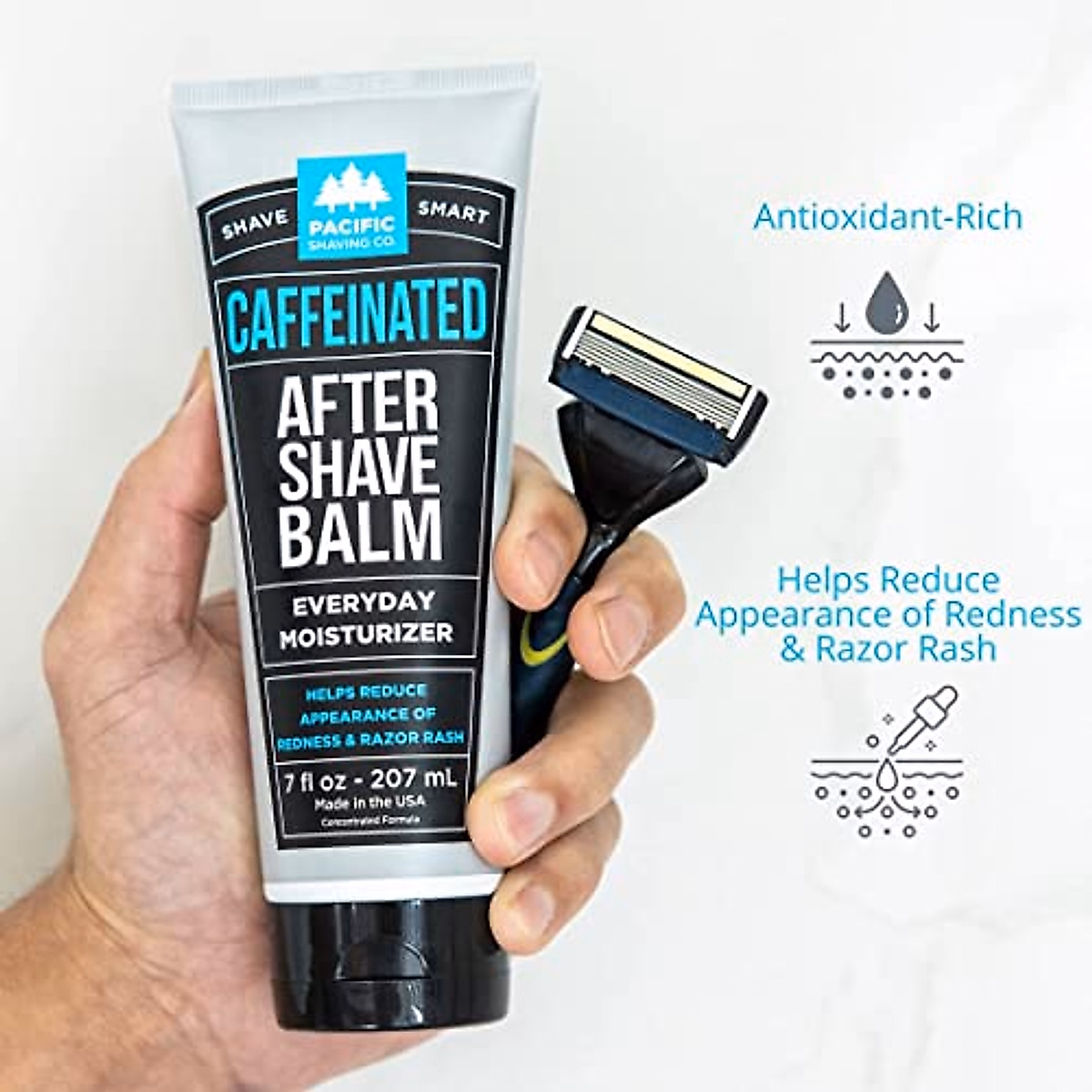 Pacific Shaving Company Caffeinated Aftershave - Helps Reduce Appearance of Redness, With Safe, Natural, and Plant-Derived Ingredients, Soothes Skin, Paraben-Free, Made in USA, 3.4 oz
