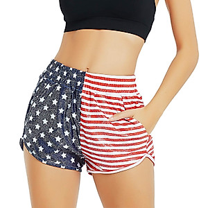 American Flag Shorts Women Sparkle Shiny Hot Pants Dance Yoga Disco Clothes