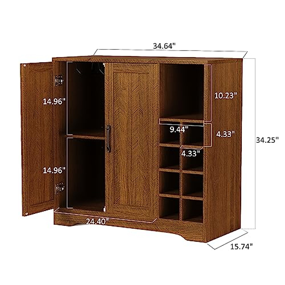 FROMJBEST Wine Bar Cabinet, Coffee Bar Cabinet with 2 Door and Shelf, Glass Holder, Accent Storage Cabinet, Buffet Sideboard for Dining Room, Kitchen (Brown)