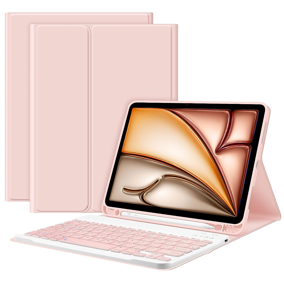 GOKOCO Keyboard case for iPad Air 6th 11 inch 2024 M2,iPad Air 5th Gen 10.9 Inch Keyboard Case 2022,Detachable Bluetooth Keyboard Cover for iPad Air 4th Gen 2020 with Pencil Holder,Auto Sleep-Pink