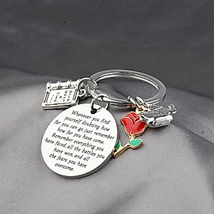 Lywjyb Birdgot Movie Inspired Gift Belle Rose Charm Keychain Fairytale Jewelry Motivational Gift (beauty and beast key)