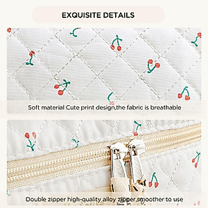 HBselect 4Pcs Cotton Quilted Makeup Bag Coquette Makeup Bag Large Travel Cosmetic Bag Aesthetic Cute Kawaii Cherry Makeup Bag Toiletry Bags Coin Purse for Women Girls