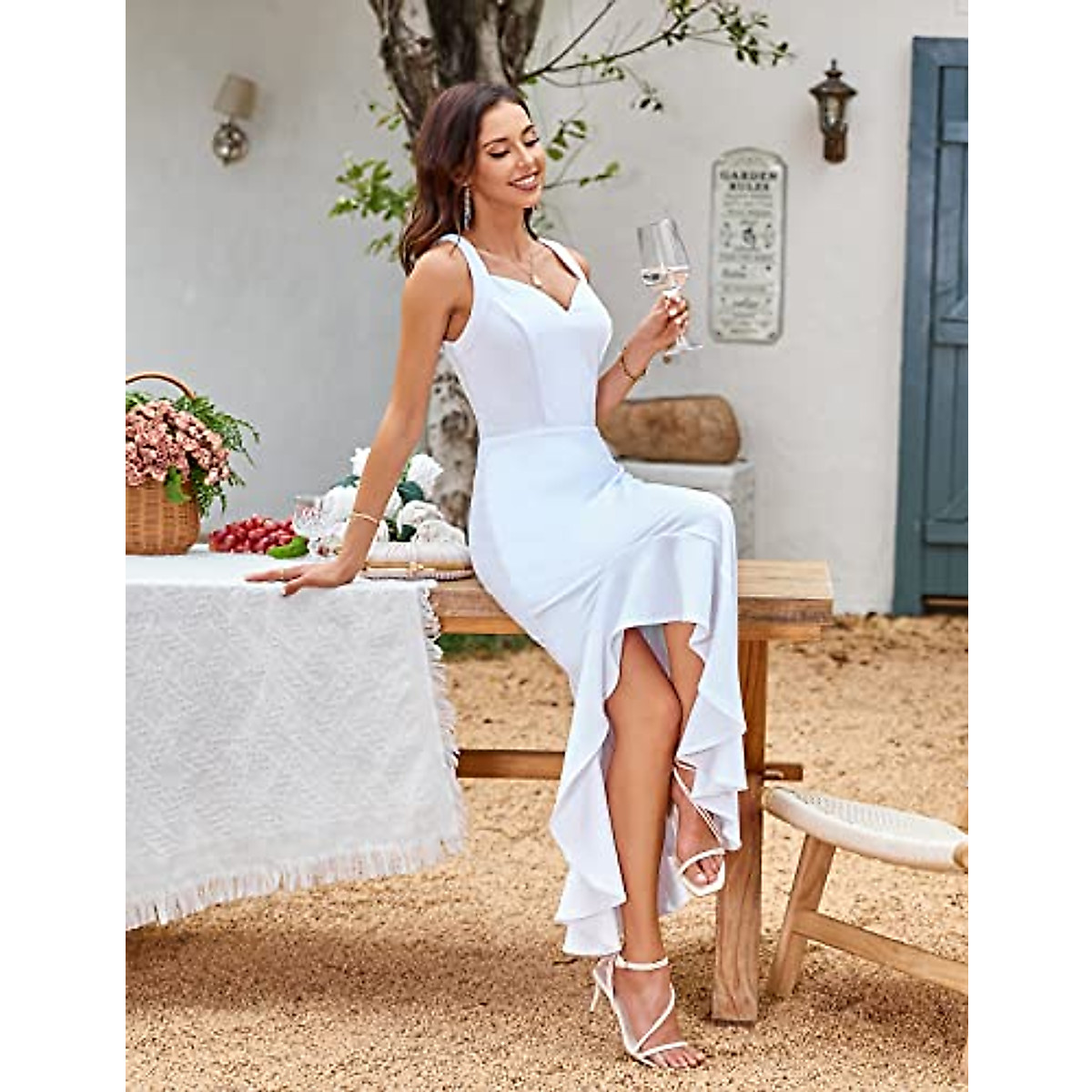 GRACE KARIN Women's Formal Dress Sweetheart Neck Split Bodycon Mermaid Evening Cocktail Long Dresses White 2XL