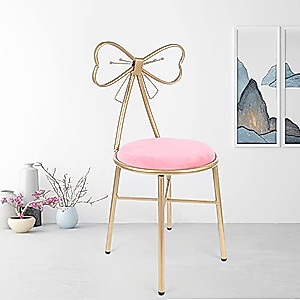 Gdrasuya10 82cm Soft Pink Velvet Cushion Butterfly Bow Tie Chairs Metal Frame Lounge Dresser Seats with Butterfly Backrest for Kitchen Dining Coffee Restaurant Bedroom Home Gold (A-Dark Pink)