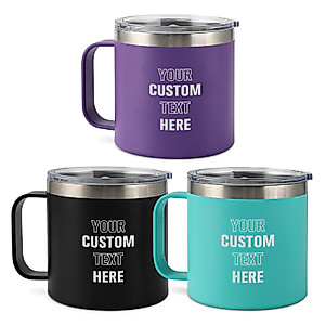 KrazeKK Personalized Insulated Coffee Tumbler - 14oz Engraved Stainless Steel Coffee Mug - Personalized Travel Mug with Handle and Lid - Ideal Customized Gift for Women, Men, Friends