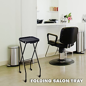SF-001 | Folding Salon Tray | Tray Station Black on Wheels | Hair Salon Accessories