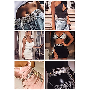 Barry.Wang Rhinestone Belt for Women Western Cowgirl Bling Studded Silver Diamond Belt for Jeans Pants Sash Body Chains