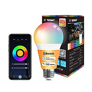 TODAAIR Smart Light Bulbs 1 Pack, Bluetooth & WiFi RGB+White Color Changing Dimmable 60W Equivalent E26 LED Light Bulbs A19, Alexa Devices for Home Works with Alexa and Google Home (No Hub Required)
