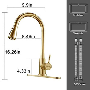 Mitcent Kitchen Faucet with Pull Down Sprayer 16 Inch, Champagne Bronze, with Deck Plate, High Arc Single Handle, 1 or 3 Holes, Stainless Steel for Kitchen Sink