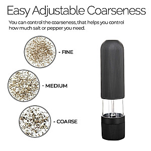 2Pcs Salt and Pepper Electric Grinder Mill Set with Adjustable Coarseness, Battery Powered Electric Salt Pepper Automatic Refillable Mill Grinder