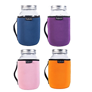 Koikyu 32oz Mason Jars Sleeves Neoprene 32oz Regular and Wide Mouth Mason Jar Sleeves Holder with Handle (4 colors)