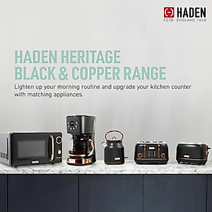 Haden Heritage 4 Slice Wide Slot Stainless Steel Toaster with Adjustable Browning Control & Non-Slip Feet, Black & Copper
