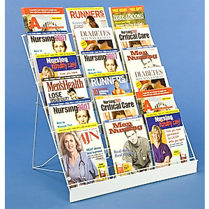 Displays2go 6-Tier Wire Countertop Rack for Literature, Open Shelving Accommodates a Variety of Items, Small Sign Channel - White