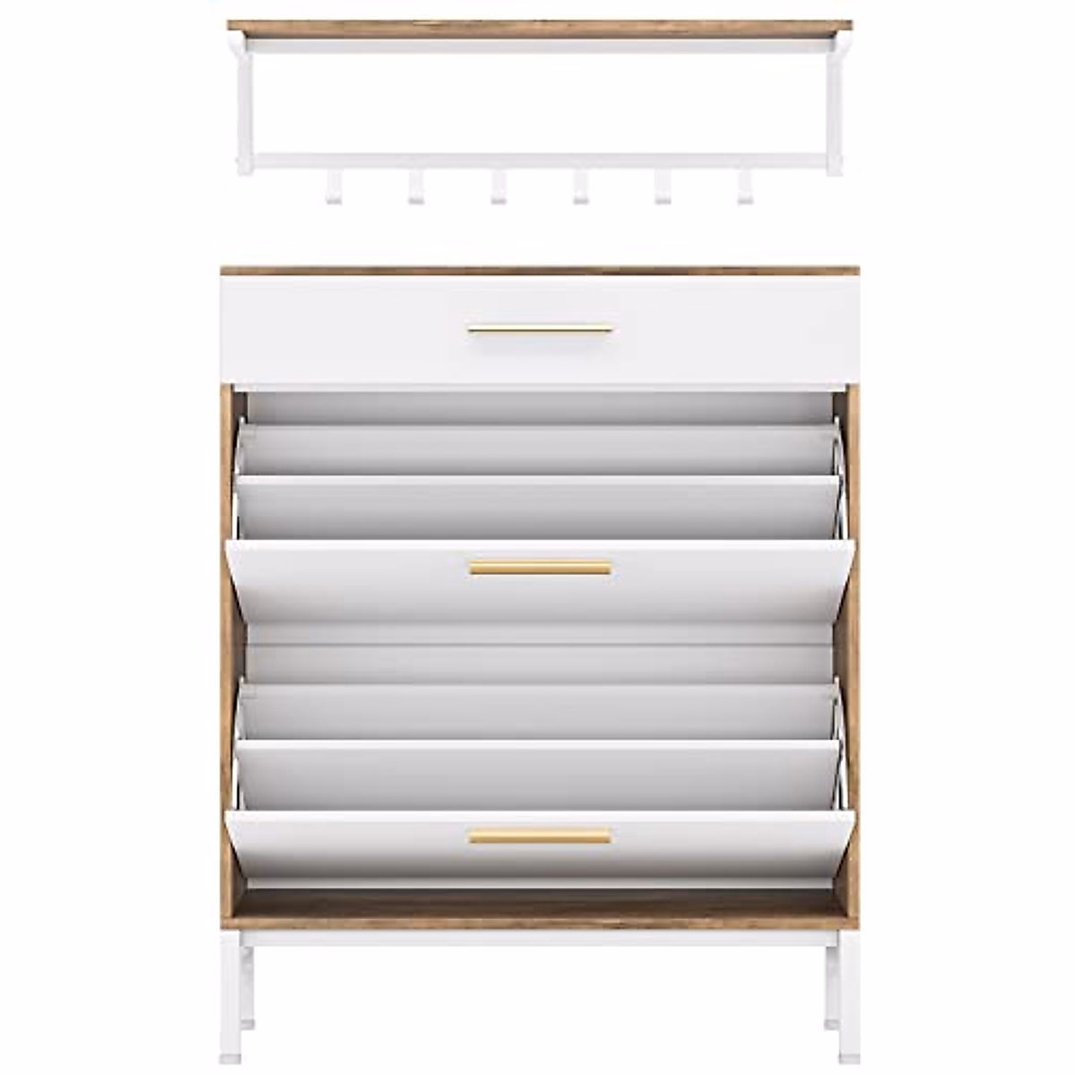 Tribesigns Shoe Cabinet 16 Pairs, Modern Slim 3 Flip Drawers Shoes Rack Storage Organizer with Coat Shelf, White Sneaker Holder Stand with Doors Thin Tipping Shoe Storage Cabinet for Entryway, Hallway