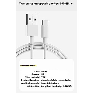 ZUKUN USB Cable, 1-Pack, 6 ft, Type C Charger Premium TPE USB C Cable, USB A to Type C Fast Charge 3A, USB 3.0, USB Charging Cable 6ft, White