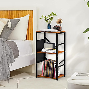 Small Side Table Narrow End Table, Nightstand Tall Side Tables for Small Spaces, 3 Tier Storage Shelves Couch End Tables for Living Room, Bedroom Office Bathroom, Easy Assembly Rustic Brown and Black