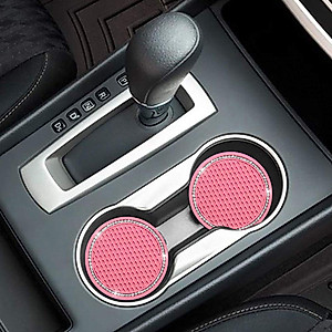 Bling Car Coasters Pink PVC Travel Auto Cup Holder Insert Coaster Anti Slip Crystal Vehicle Interior Accessories Cup Mats for Women and Girl (2.75" Diameter,Pack of 2) (Pink)