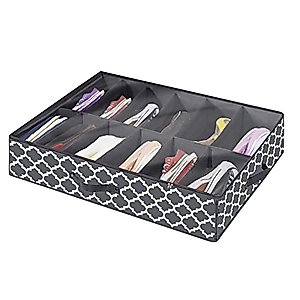 Shoe Organizer Under Bed, Shoes Storage Containers Box (Fit 12 Pairs) with Sturdy and Breathable Materials for Sneakers,Clothes, Toys, Great Space Saver for Your Closet, Gray with Lantern Pattern