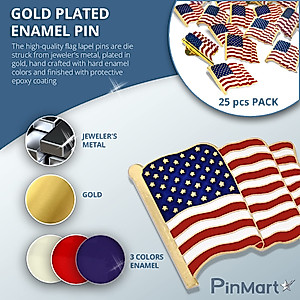 PinMart American Flag Lapel Pin – Made in the USA - Gold Plated Enamel Pin – Patriotic Waving United States Country Pin for Coats, Suit Jackets and Lanyards