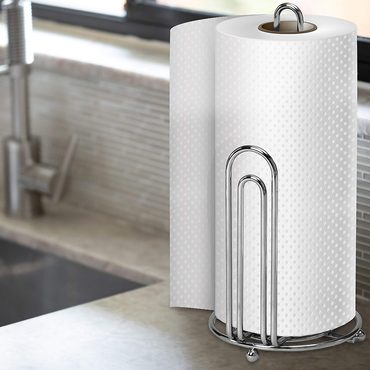 BaHoki Essentials Metal Paper Towel Holder - Countertop Dispenser for Contemporary Modern or Classic Kitchen and Bathroom - Accommodates All Roll Sizes (Copper)