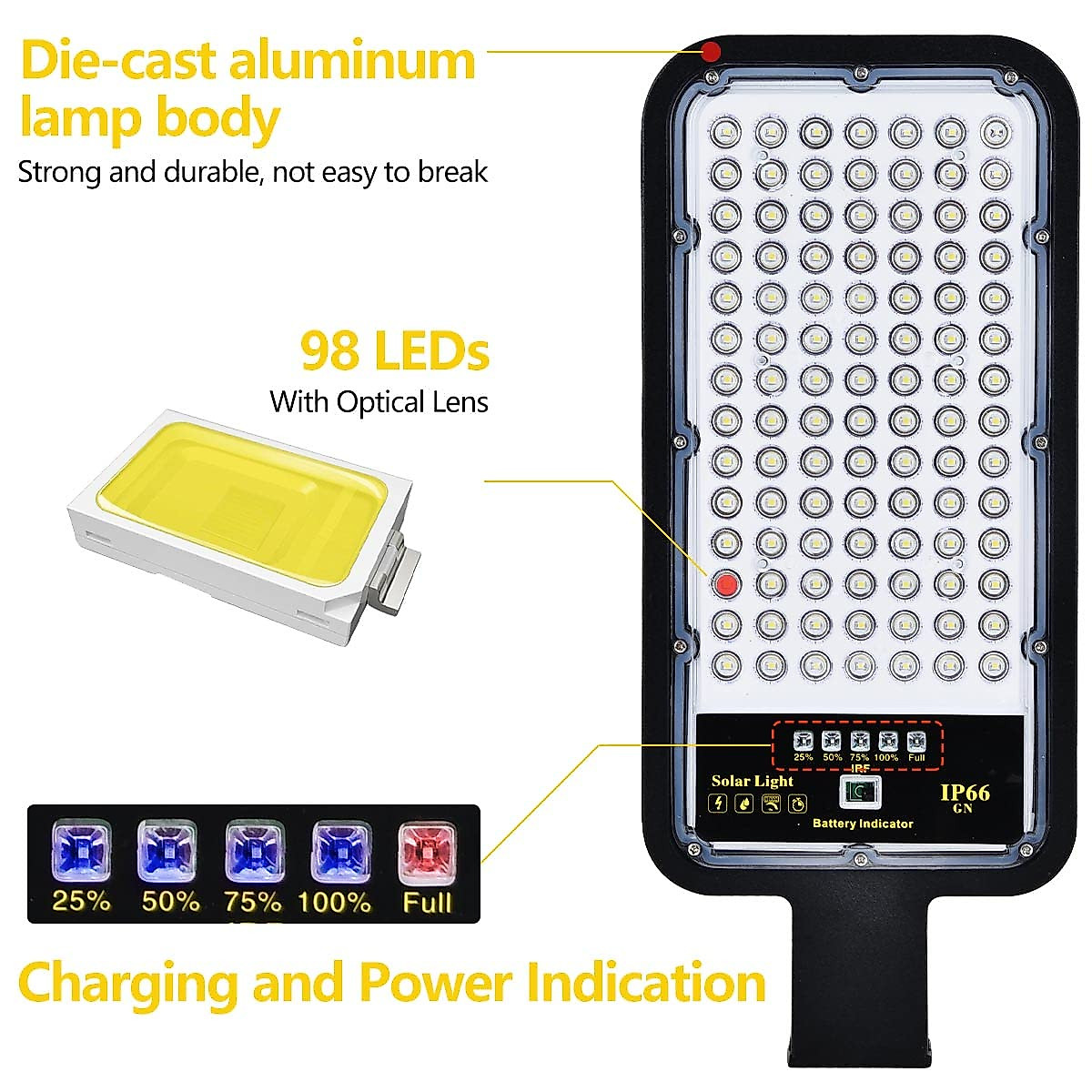 100W Solar Street Lights Outdoor, LED Street Lights Solar Powered Dusk to Dawn, Waterproof Solar Security Flood Light with Motion Sensor And Remote Control for Parking Lot Patio Backyard Garden Yard