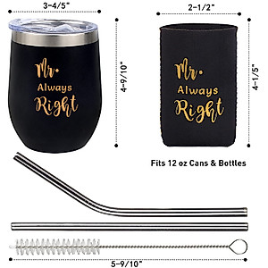 Mr and Mr Wine Tumbler Set, Gay Couple Gifts for Men, Engagement Wedding Anniversary House Warming LGBT Gift Idea - Pride Couple, Mr Always Right (black)