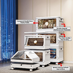 DAILOU Stackable Storage Bins with Lids Collapsible Storage Box Clear Plastic Foldable 8.4 Gal Containers for Clothes, Books, Cabinets with Doors for Dorm, Bedroom, Office, Closet 3 Packs