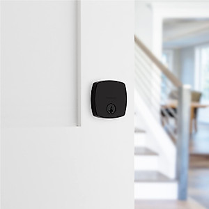 Kwikset Midtown Deadbolt Lock, Matte Black Modern Exterior Keyed Front Entry Door, Pick Resistant SmartKey Rekey Security, Single Cylinder Dead Bolt, with Microban Protection