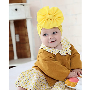 Cinaci 8 Pack Solid Knotted Bowknot Big Hair Bow Beanie Turban Hats Caps Wide Headwraps for Baby Girls Infants Toddlers Little Kids