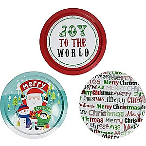 Set Of 3 Holiday Christmas12" Round Serving Tin Trays- Santa, Penguin, & Snowman