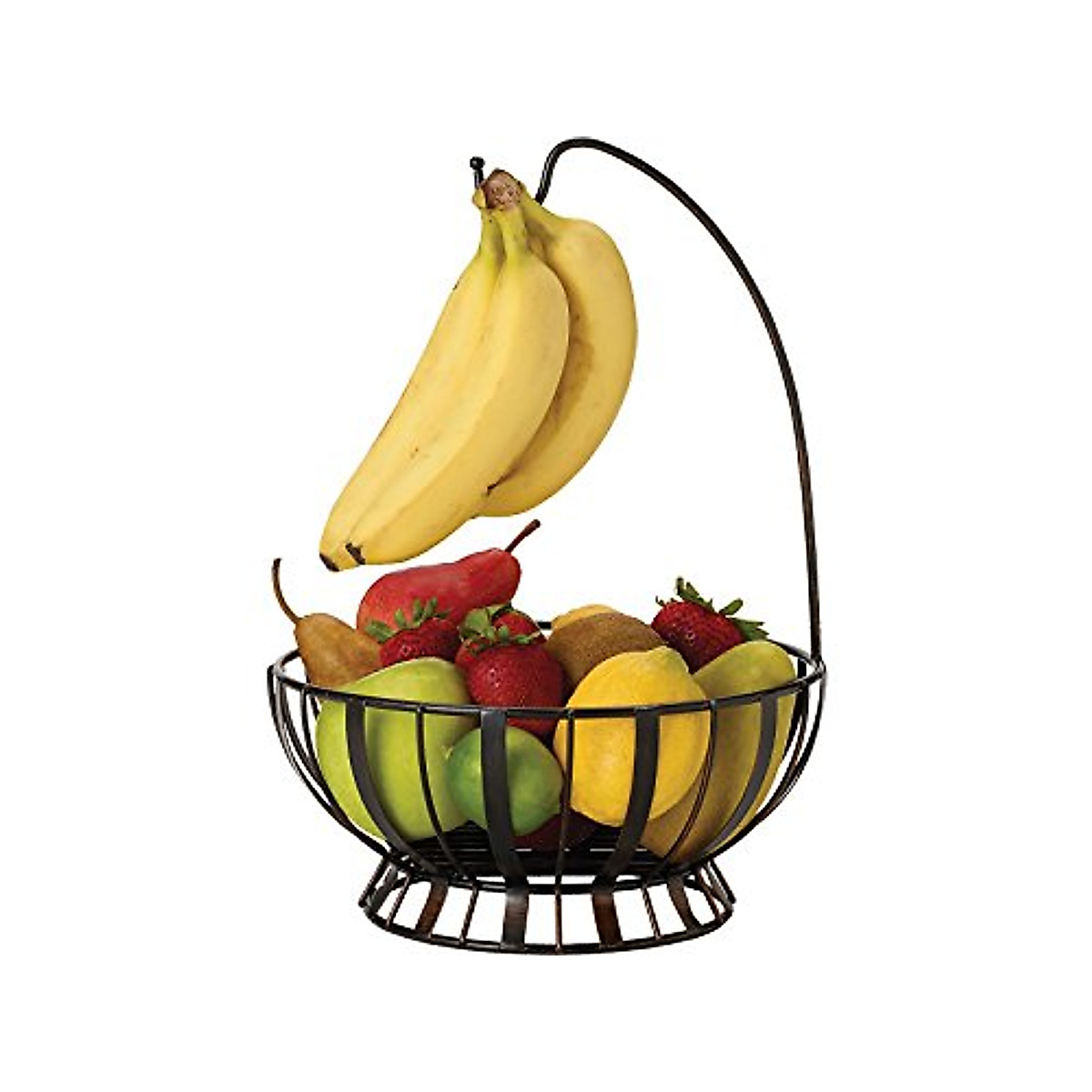 Gourmet Basics by Mikasa Band and Stripe Metal Fruit Basket with Banana Hook, Antique Black