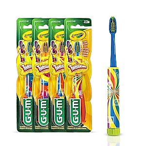GUM Crayola Twistables Toothbrush for Kids , Soft Bristles Children & Toddler Toothbrush with Holder , For Ages 3+, 1ct (4pk)