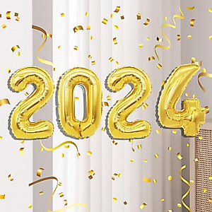 16 Inch 2024 Balloons Number 2024 Foil Balloons for New Years Eve Party Supplies Anniversary Party Graduation Decorations Home Office Decoration, Gold