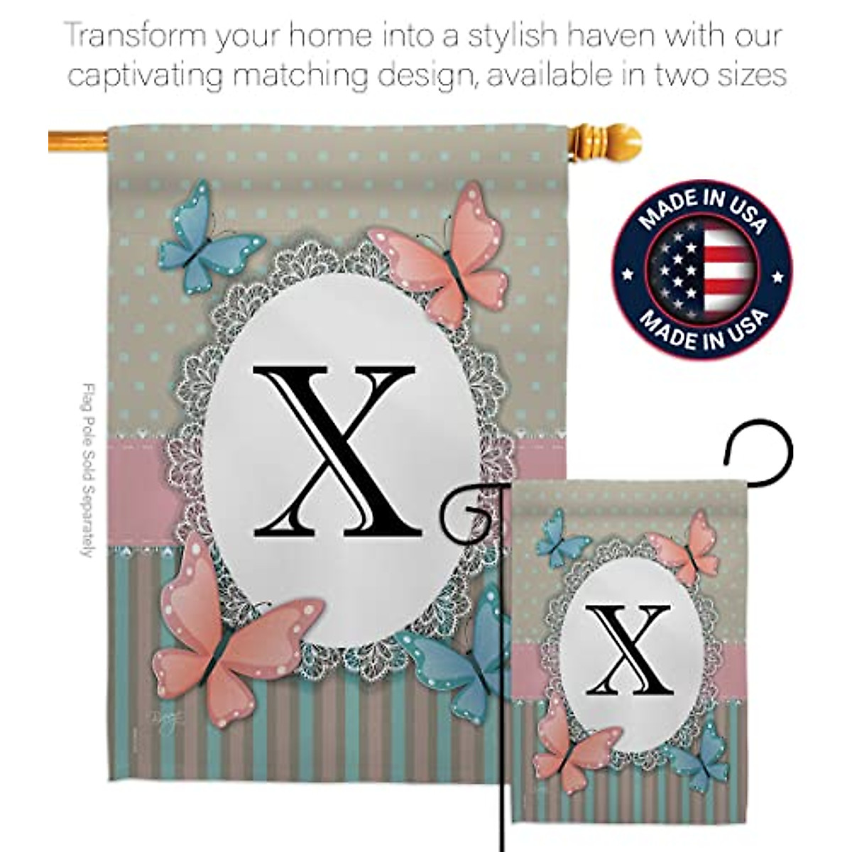 Breeze Decor X Initial Garden Flag Set Mailbox Hanger Monogram Friends Bugs & Frogs Butterfly Ladybugs Dragonfly Bee Springtime Insect Natural Wildlife House Yard Gift Double-Sided, Made in USA