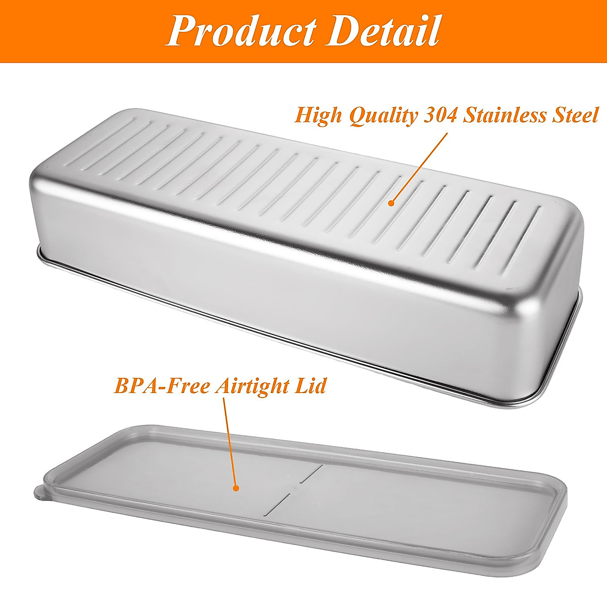 MUXHEL 2 Pcs Bacon Container for Refrigerator Air Tight, 304 Stainless Steel Deli Meat Container for Fridge, Food Storage Container with Airtight Lid for Meat, Cheese, Fruit, Vegetables (1L)