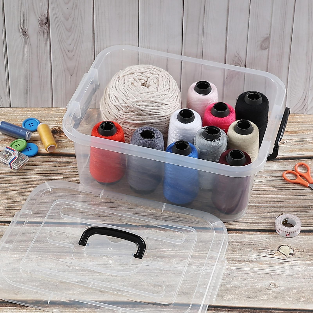 Quickquick 8 L Plastic Latching Box with Handle, Storage Latch Bins with Handles, Clear, 2 Packs