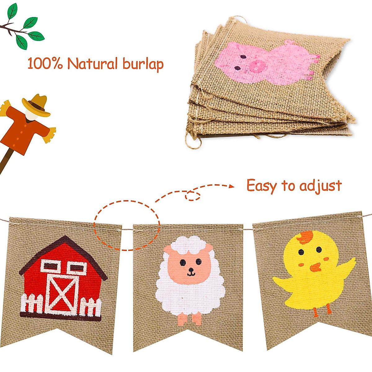 Farm Animal Burlap Banner High Chair Garland Farmhouse Hanging Pennant Birthday Party Pre-strung Bunting Baby Shower Decorations