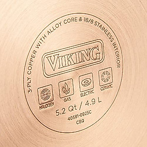 Viking Culinary 3-Ply Stainless Steel Hammered Copper Clad Cookware Set, 10 Piece, Oven Safe, Works on Electronic, Ceramic, and Gas Cooktops