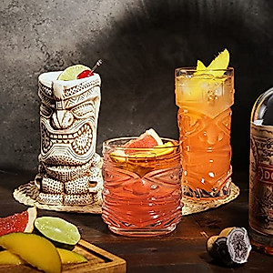 Viski Pacific Tropical Tiki Glasses Set of 2 - Premium Crystal Clear Glass Tumbler, Stylish Tiki Glassware Bar Accessories and Cocktail Glass Gift Set, 14 oz