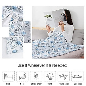 Blue Flowers Throw Blankets Gifts, Soft Flannel Fleece Microfiber Blankets, Warm Bed Blanket Throws for Chair Sofa Couch Bedroom Camper 50x80 in Rustic Floral Seasonal Summer Spring