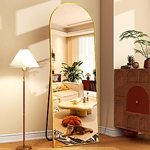 XRAMFY Arched Full Length Mirror 58"x18" Floor Mirrors with Aluminum Alloy Frame Free-Standing Wall Mounted Floor Mirrors or Large Dressing Mirror, Gold Arch Mirror