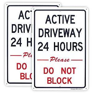 2-Pack Active Driveway Sign, 24 Hours Please Do Not Block Sign, 12"x 8" .04" Aluminum Reflective Sign Rust Free Aluminum-UV Protected and Weatherproof