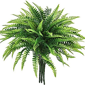 Artflower 6 PCS Artificial Shrubs Fake Boston Fern Plants Natural Fern Bushes UV Resistant Greenery Bunches Faux Plants Shrubs for Home Office Veranda Garden Indoor Outdoor Decor, Green
