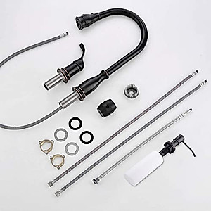 APPASO 3 Hole Kitchen Faucet with Pull Down Sprayer Oil Rubbed Bronze, 2-Hole Pull Out Kitchen Sink Faucet with Side Single Handle and Soap Dispenser, 211ORB