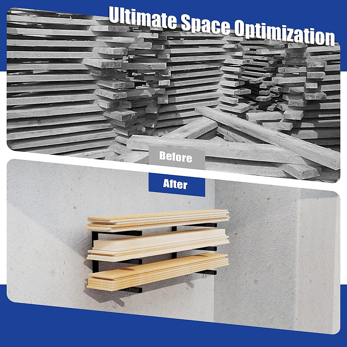 S&R PLKOP 3-Level Lumber Storage Rack, Wall Mounted Wood Organizer - 2 Pack, Black, Metal for Wood Storage & Lumber Racks